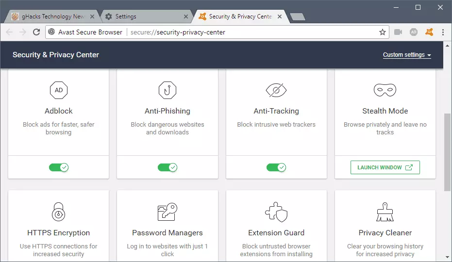 център за поверителност на avast security