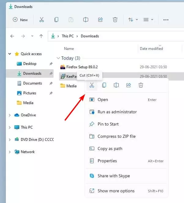 Windows 11 - menu ng konteksto ng File Explorer