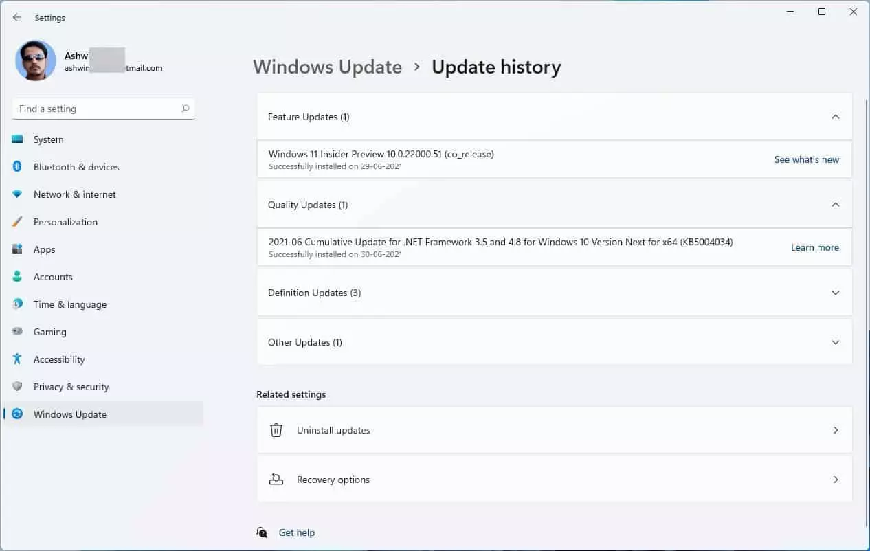 Istoricul actualizărilor Windows 11