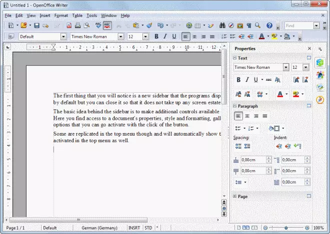 الشريط الجانبي openoffice