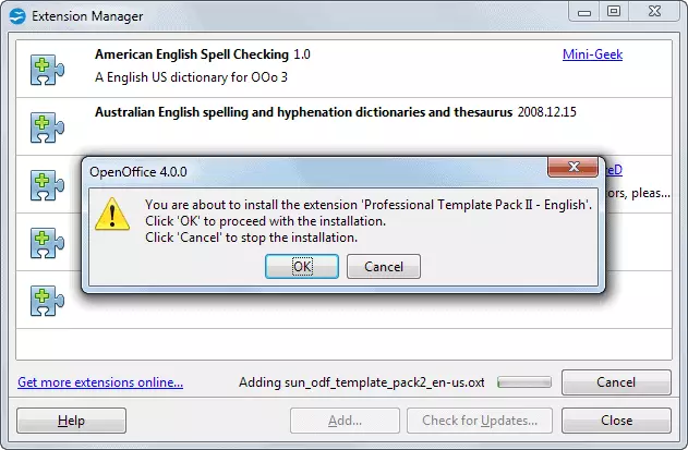 การติดตั้งส่วนขยาย openoffice