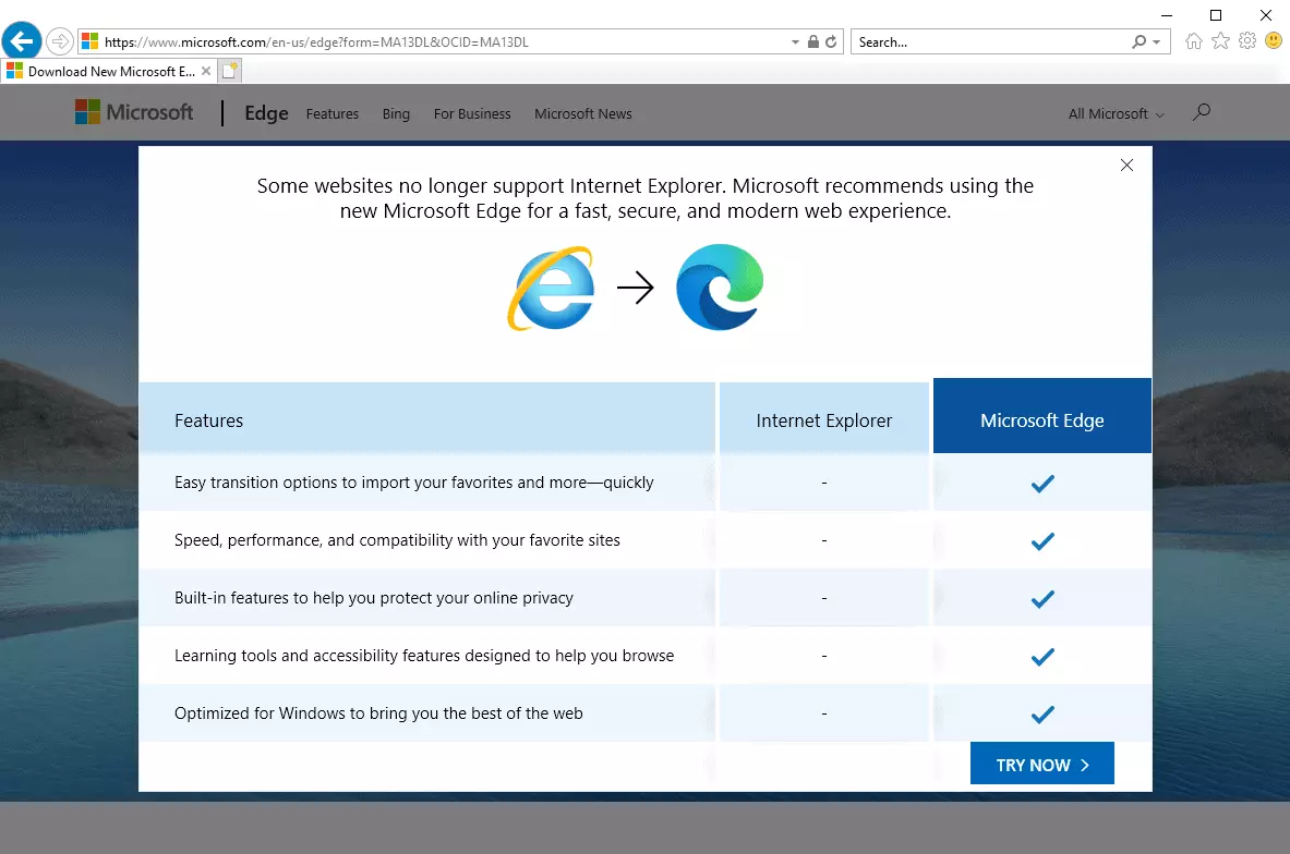 Internet Explorer: pagtatapos ng suporta para sa Mga Microsoft Account at Apps sa Nobyembre