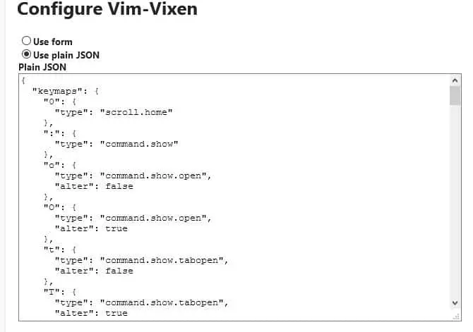 הגדר את Vim Vixen JSON