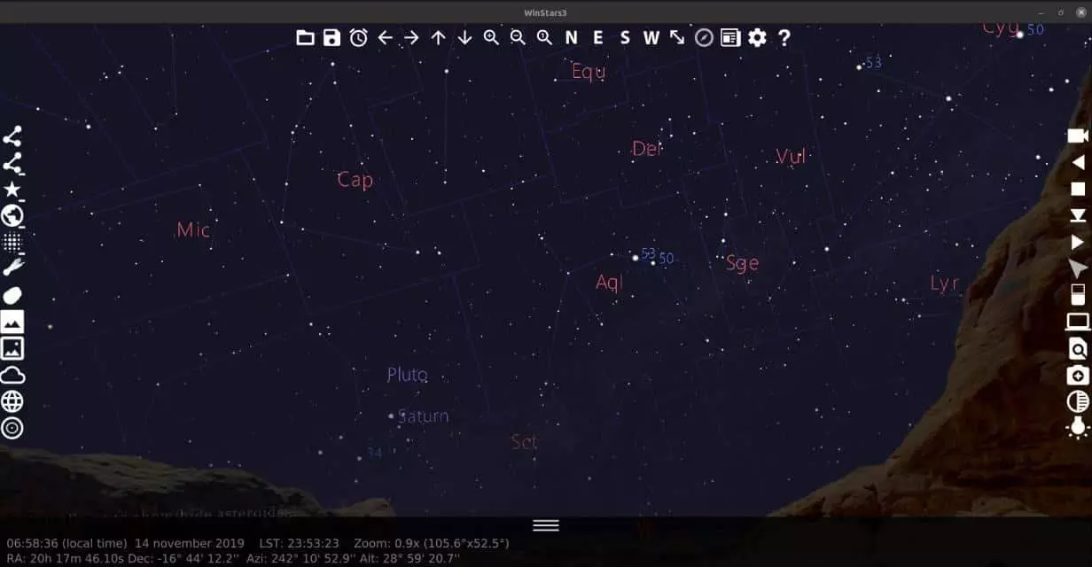 Is feidhmchlár planetarium é Winstars 3 do Windows, Linux, macOS agus Android