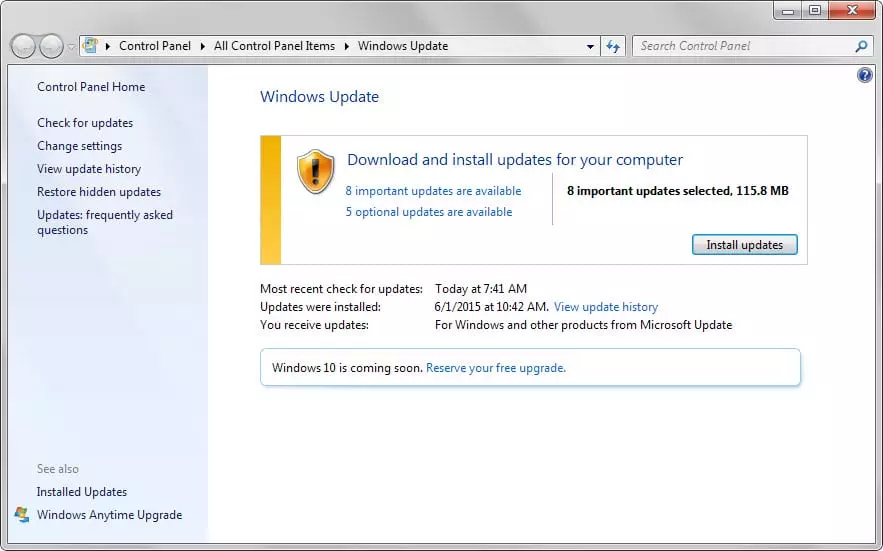 Windows update iunie 2015