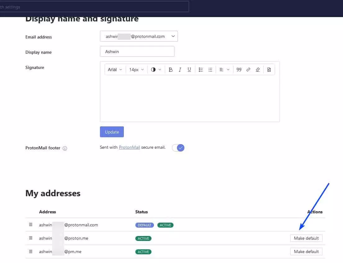 គ្រប់គ្រងអាសយដ្ឋាន Protonmail របស់អ្នក។