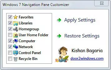 Windows 7 navigācijas rūts pielāgotājs