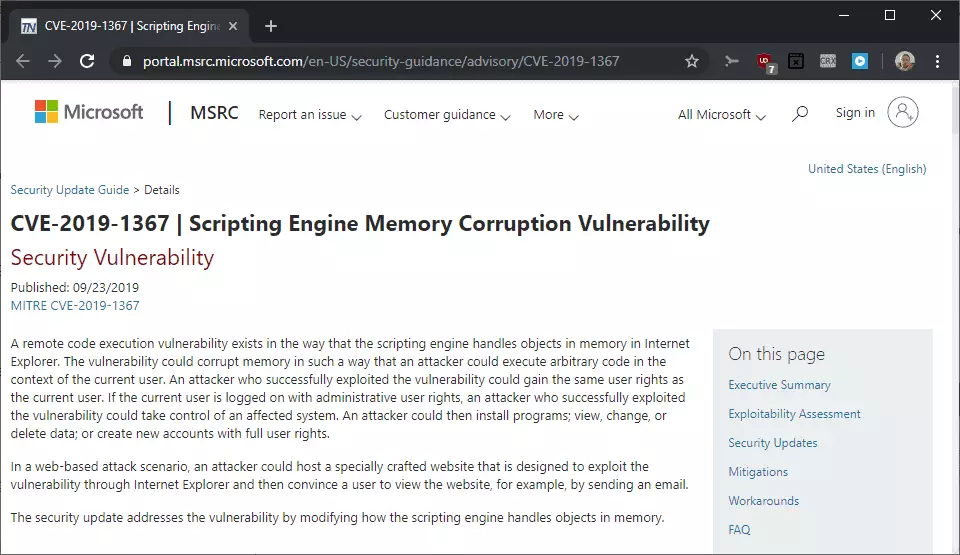 Microsoft gyssagly Internet Explorer howpsuzlyk täzelenmesini çykardy