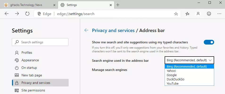 breyta leitarvél microsoft edge króm