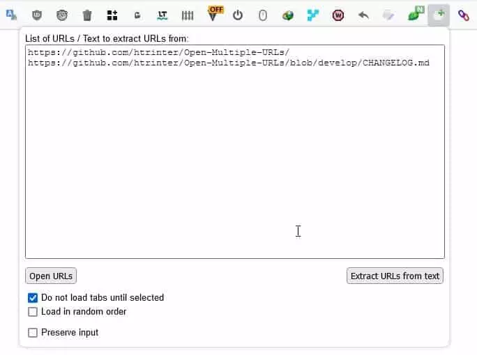 धेरै URL हरू खोल्नुहोस् - पाठबाट निकालिएका लिङ्कहरू