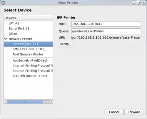Pag-set up ng network printer sa Fedora 13 10518_3