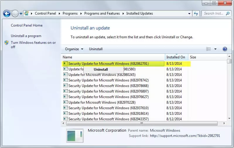 odinstalovat aktualizaci systému Windows