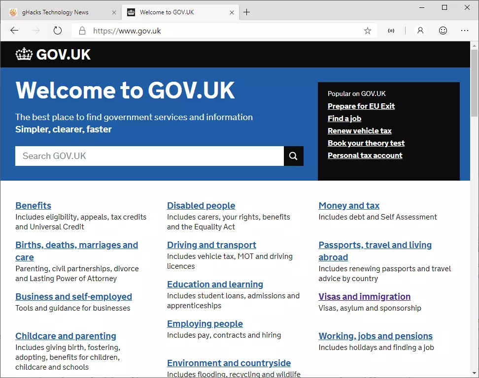 edge ie problem windows gov.uk