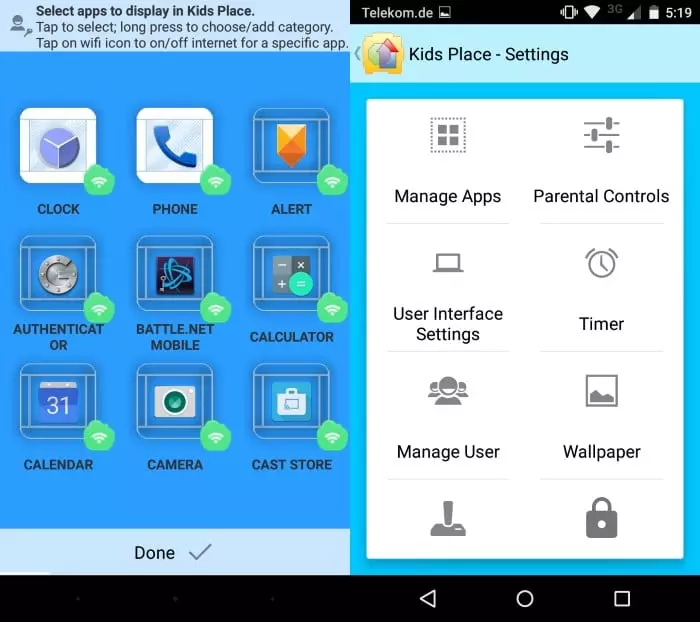 Os nenos colocan os controis parentais de Android