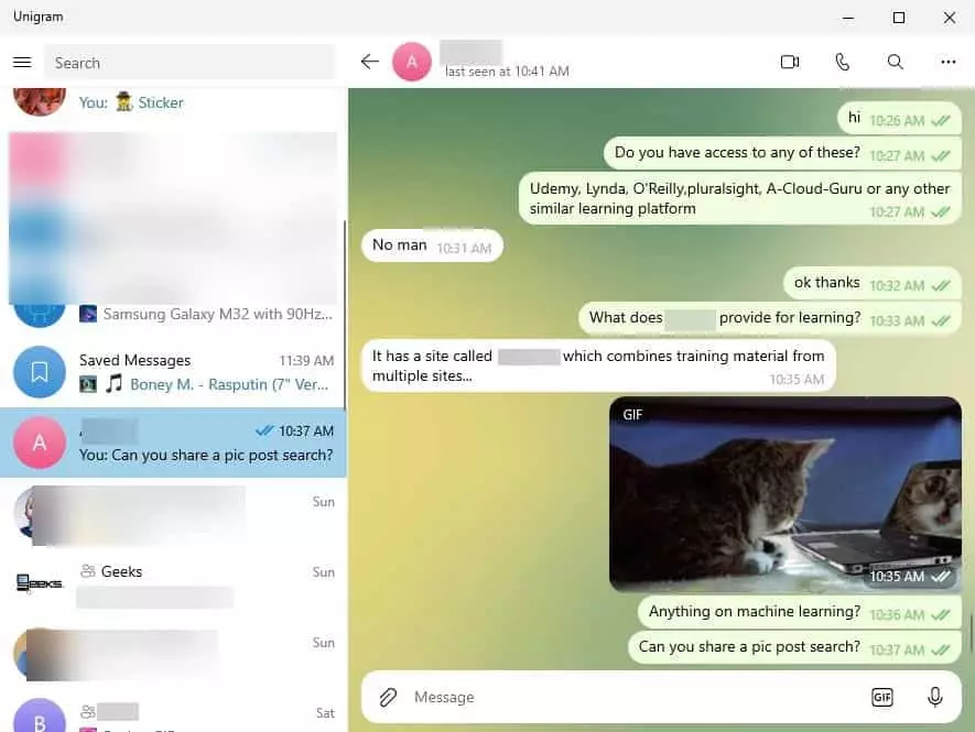 Unigram is in net-offisjele buroblêdkliïnt foar Telegram dy't Secret Chat, lokaasje dielen en mear stipet
