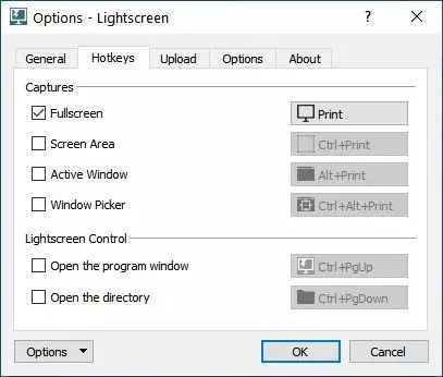 Teclas de acceso directo de pantalla de luz