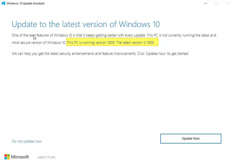 Microsoft imatsegula Windows 10 Kusintha kwa Novembala 2019 mu Wothandizira Wowonjezera 10659_1