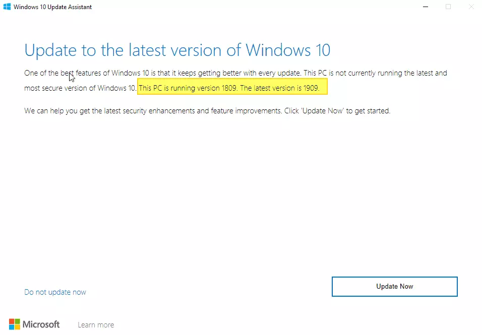 Microsoft-ek Windows 10 2019ko azaroaren eguneratzea desblokeatzen du Eguneratze Laguntzailean 10659_1