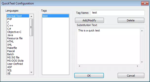 quicktext Notizblock Snippets