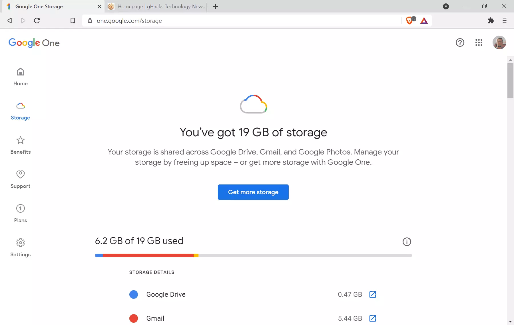 mostrar almacenamento de google