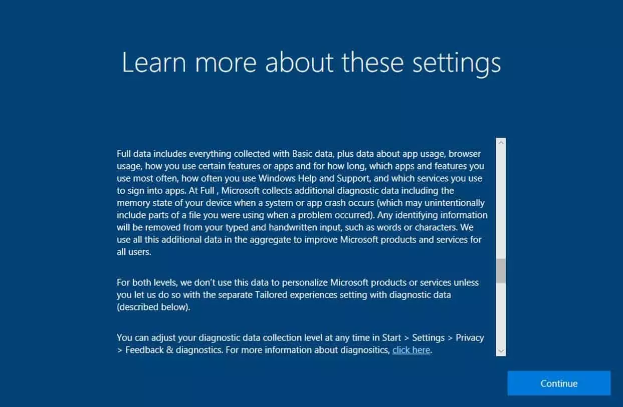 configuración de privacidad de actualización de creadores de otoño de Windows 10