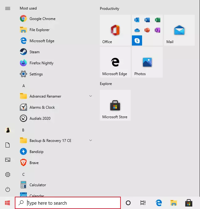 tshiab windows 10 start menu