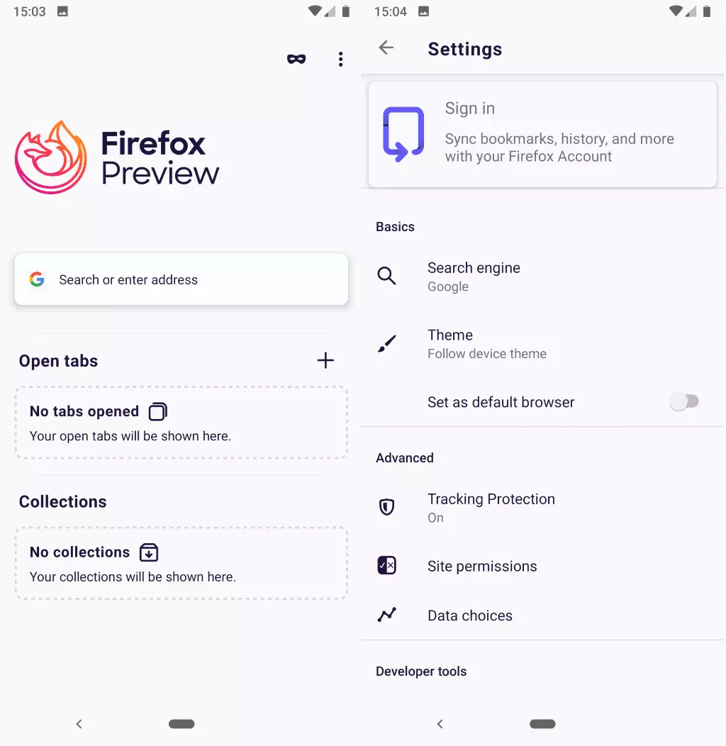 podgląd firefoxa na Androida