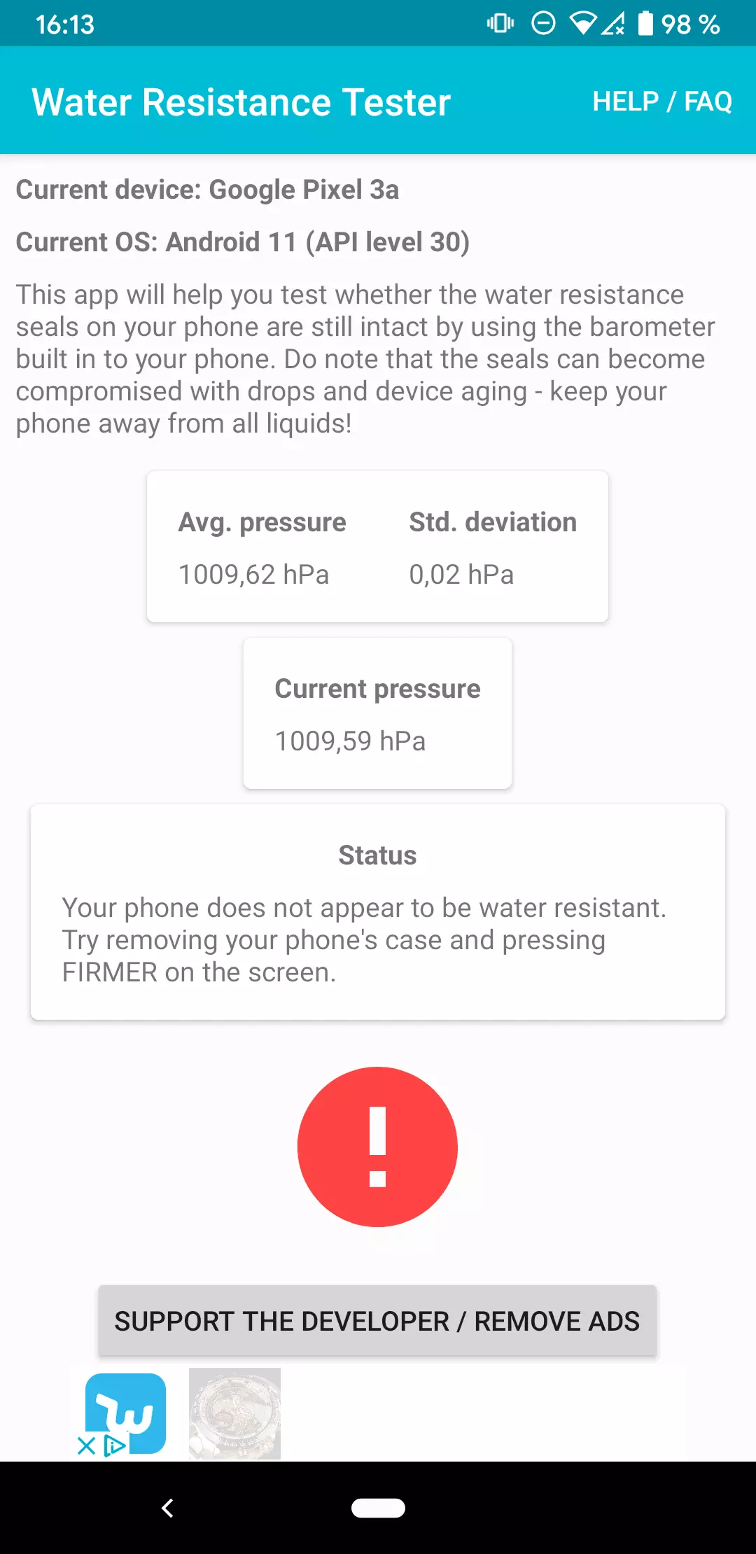 prueba de resistencia al agua android