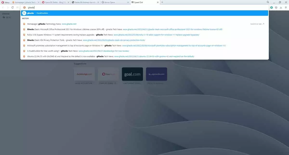 Opera 86 bringt URL-kategoryen yn Adresbalke, Tekst Snapshot en Crop Tool