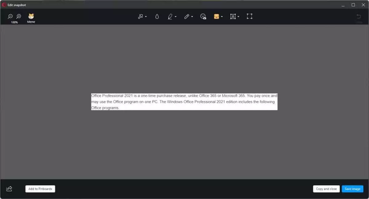 tekst snapshot opera browser