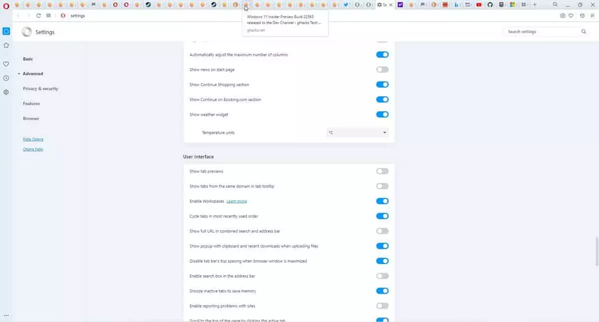 opera browser απενεργοποίηση λίστας καρτελών