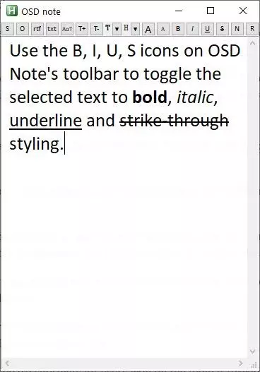 OSD Note rich text formatting