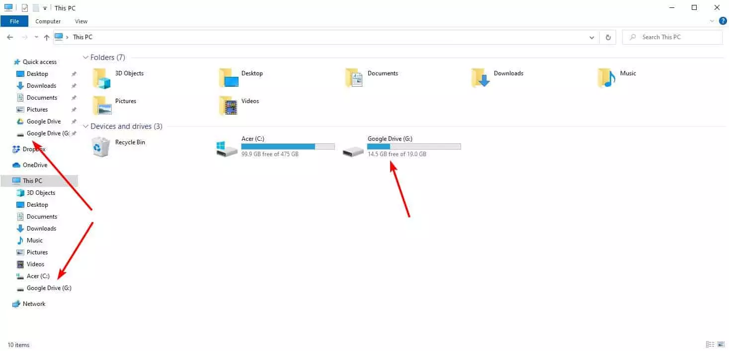 Drive para sa Desktop Windows File Explorer