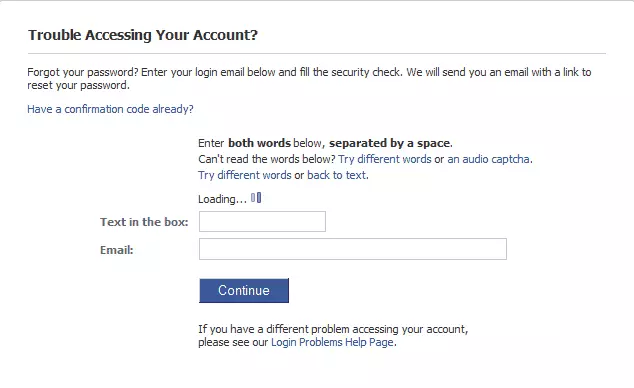 нулиране на парола за facebook