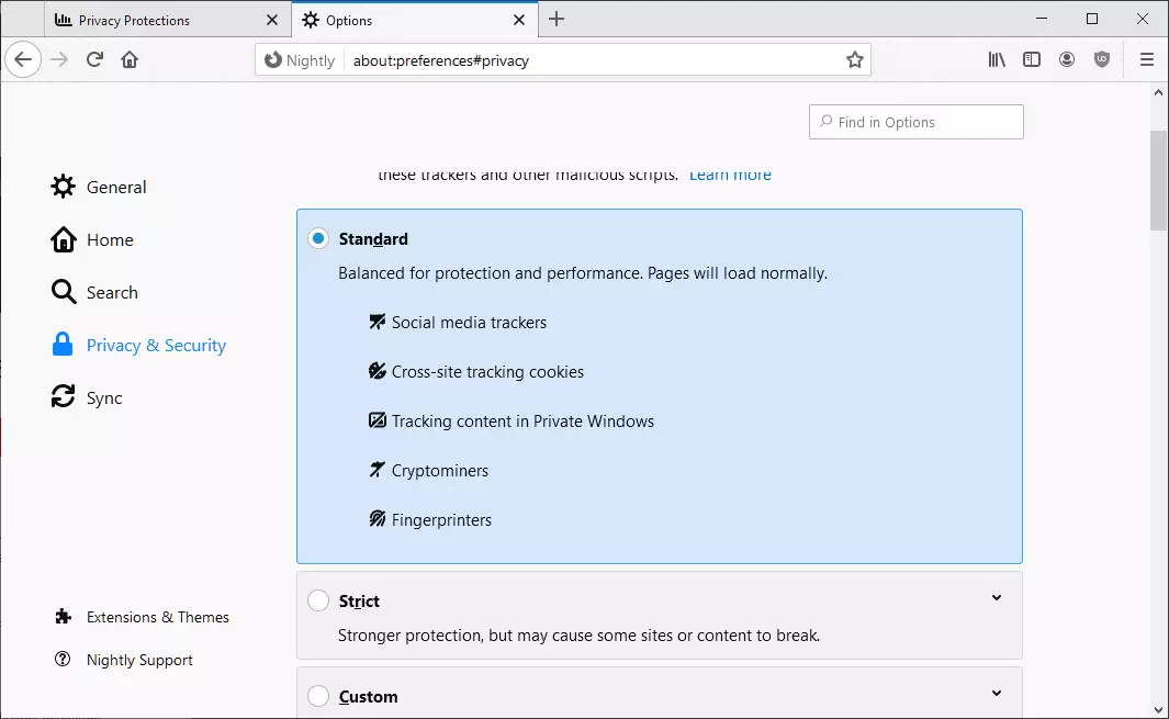 default na proteksyon ng firefox 72 fingerprint