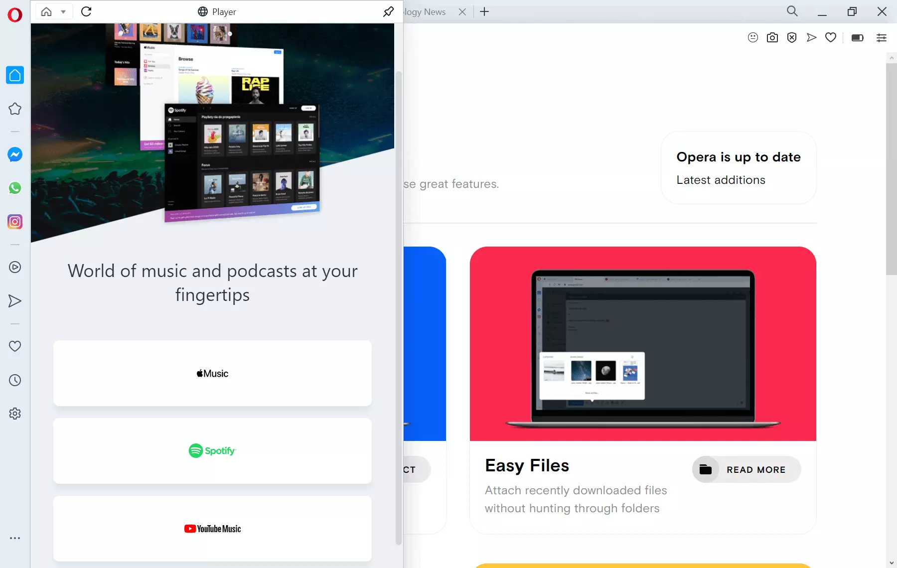 Opera füügt Sidebar Musek Playback un Opera Browser fir Spotify, Youtube an Apple