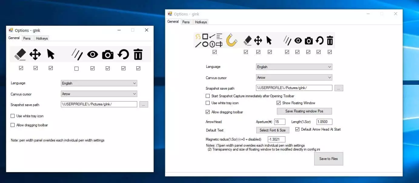 Configuración de gInk vs ppInk