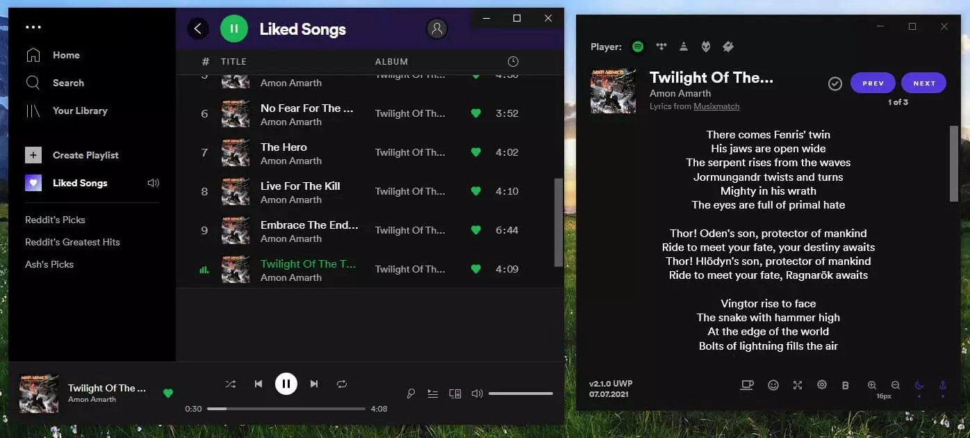 Versefy ir bezmaksas dziesmu tekstu meklētājs Spotify, Tidal, VLC, Foobar 2000 un Winamp