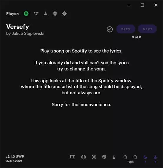 Versefy интерфејс