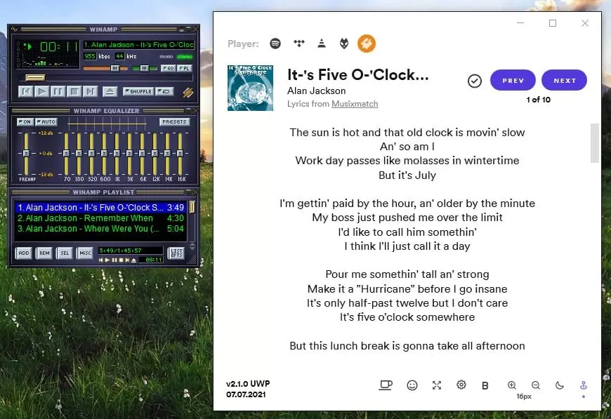 Versefy sanoitukset Winamp