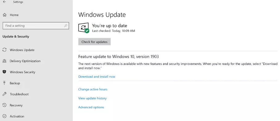 atualização de recursos para o Windows 10 versão 1903