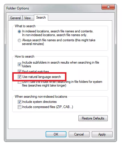 Χρήση αναζήτησης φυσικής γλώσσας στα Windows 7 11408_1