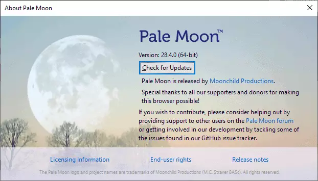 Pale Moon 28.4.0 lanzado: actualización de seguridade e estabilidade