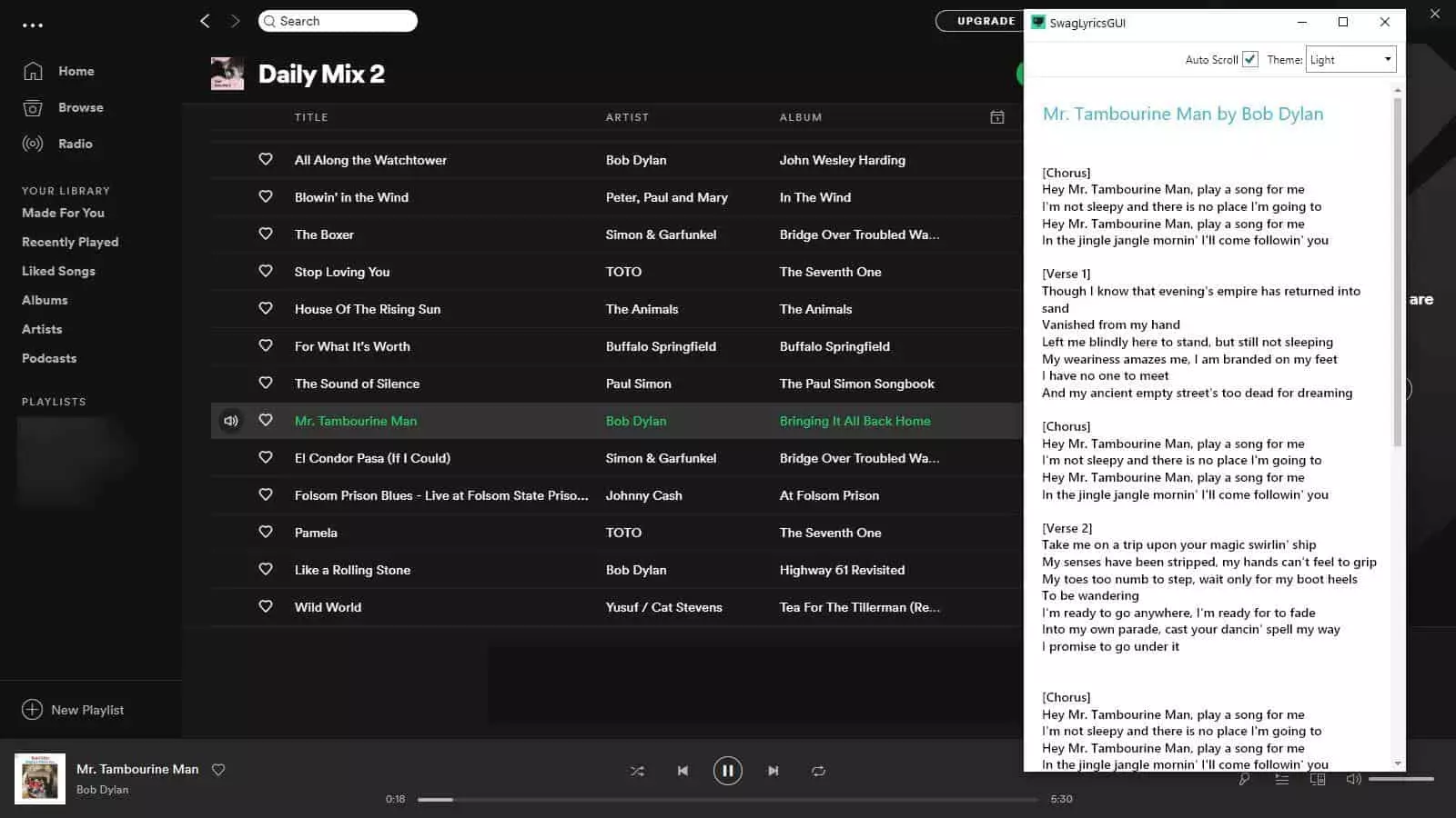 swaglyrics spotify light theme