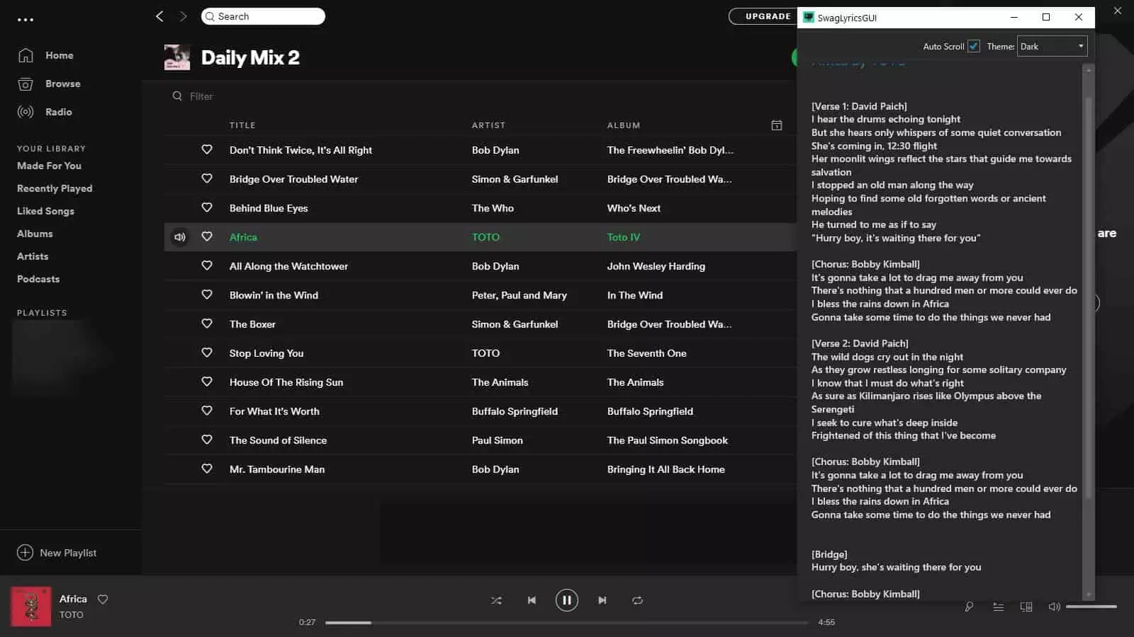 swaglyrics spotify dark theme