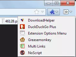Firefoxi laienduste valikute menüü
