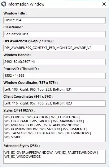 PinMe windows information