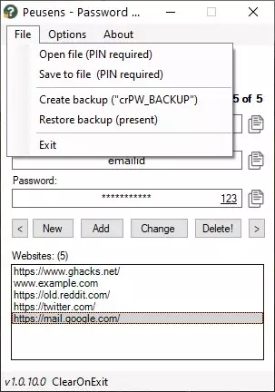 Peusens Password Manager Lite - zálohovanie a obnova databázy