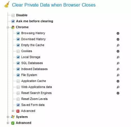 purigi privatajn datumojn kiam Chrome fermiĝas