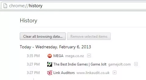 Captura de pantalla del historial de Chrome